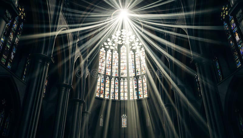 Church Interior Light Rays, Stained Glass, Religious Space, Stock Photo ...