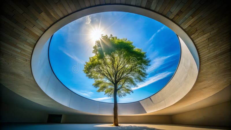 Dramatic Circular Skylight Illuminating Modern Architecture Silhouette ...