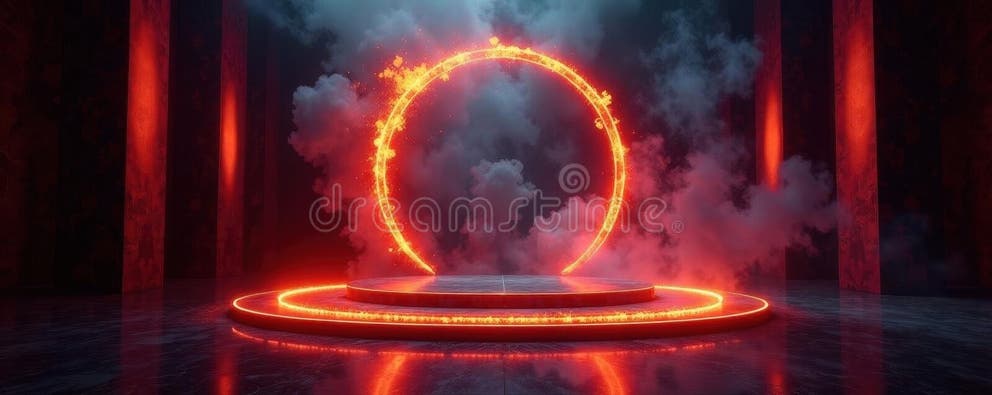 Dramatic Circular Stage, Intense Fire Spotlight , Contrast, Design ...