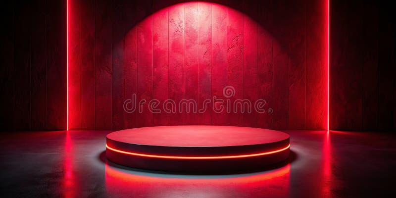 Dramatic Circular Stage Under Red Light Minimalist Backdrop for a ...