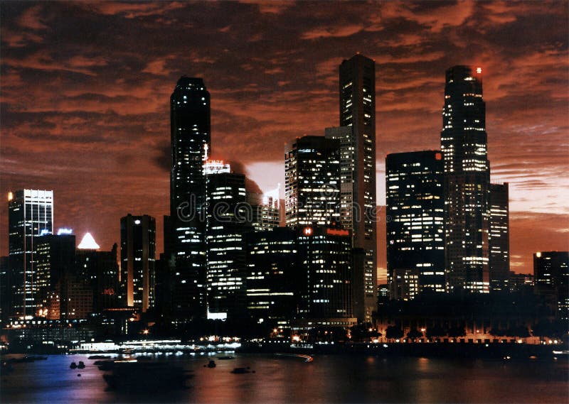 Dramatic City Skyline Sunset Singapore Editorial Photography - Image of ...