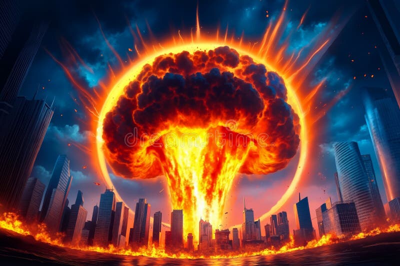 A Nuclear Explosion in the Middle of a City Stock Image - Image of skyscraper, fiery: 387361925