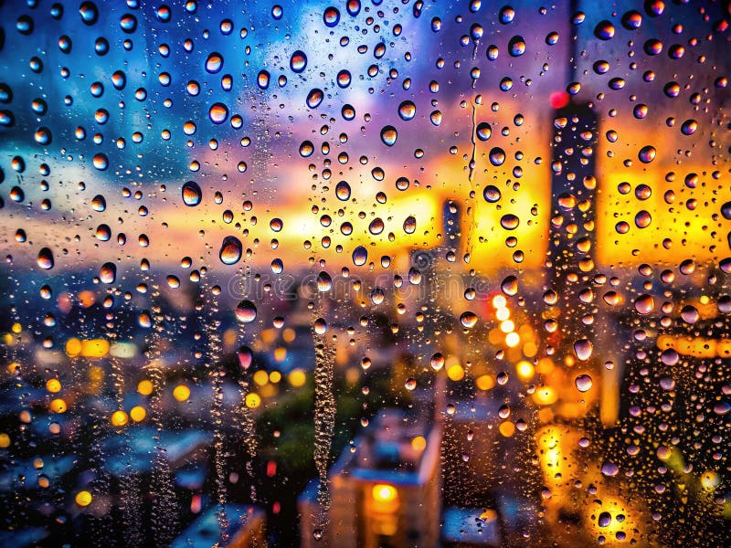 Dramatic Cityscape Rain Intricate Raindrop Patterns on a Fogged Window ...