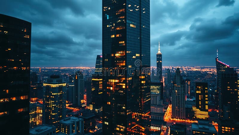 Dramatic Cityscape Reflections Modern Architecture Under Dramatic Night ...