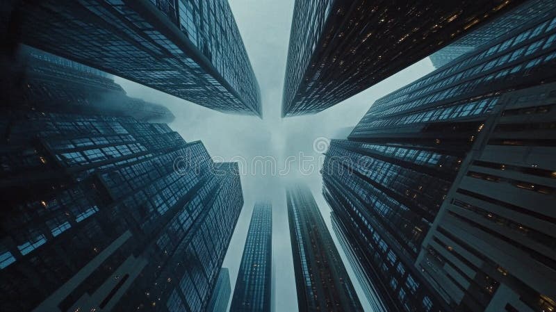 Dramatic Cityscape: Skyscrapers Reaching for the Cloudy Sky in Urban ...