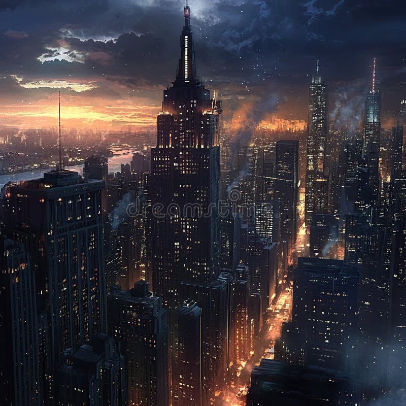 Dramatic Cityscape Sunset, Fire, Skyscrapers, Night, Urban, Poster ...