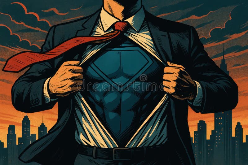 Businessman Reveals Superhero Identity Cityscape Sunset Stock ...