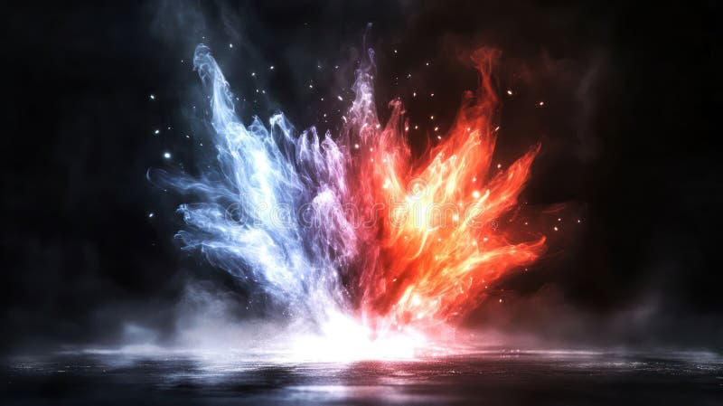 A Dramatic Clash of Blue and Red Elements, Symbolizing Opposing Forces ...