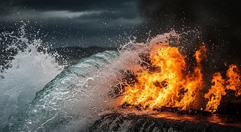 A Dramatic Clash between Elements, Featuring a Large Wave Crashing ...