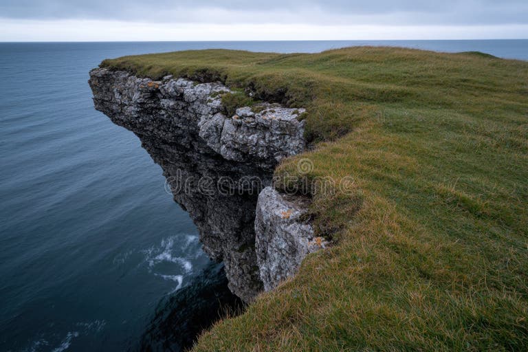 Dramatic Cliff Edge Overlooking the Ocean Stock Illustration ...
