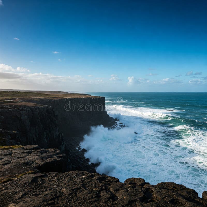 Dramatic Cliff Edge Overlooking the Ocean Stock Illustration ...