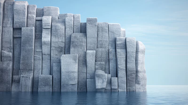 A Dramatic Cliff Face of Stacked, Weathered Stone Rises from a Calm ...