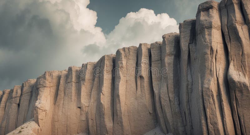 Dramatic Cliff Face with Textured Rock Surface and Cloudy Sky Stock ...