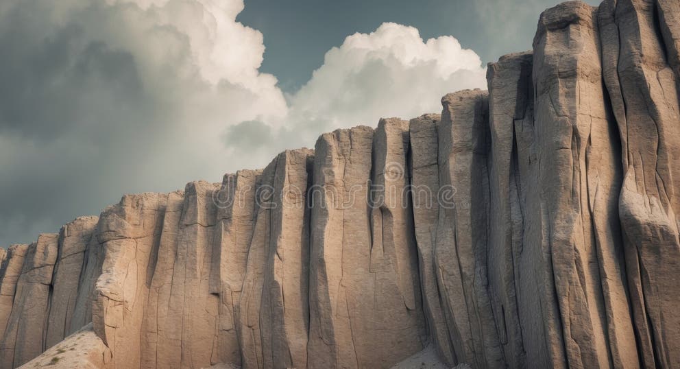 Dramatic Cliff Face with Textured Rock Surface and Cloudy Sky Stock ...