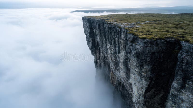 Dramatic Cliff Overlooking Misty Landscape Stock Illustration ...