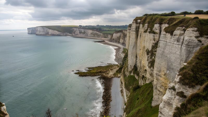 Dramatic Cliffs and Coastline Along the French Coast Stock Illustration ...