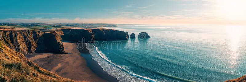 Dramatic Cliffs Overlook a Sandy Beach and Blue Ocean. Stock Image ...