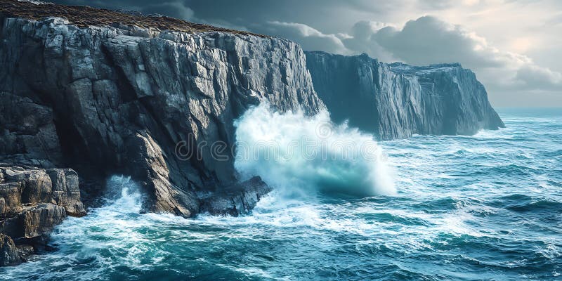 Dramatic Cliffs Overlooking the Ocean with Crashing Waves for Coastal ...