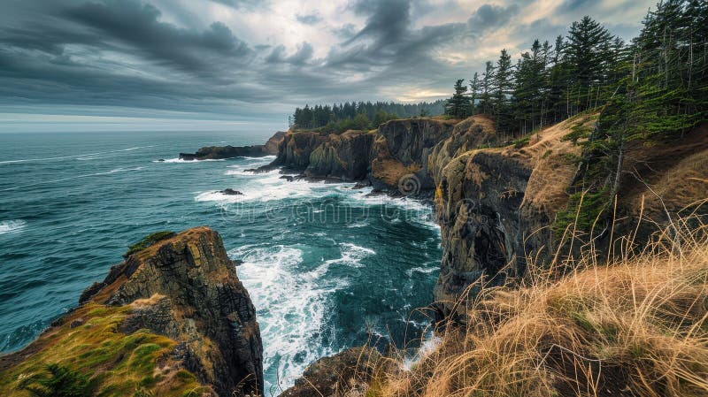 Dramatic Cliffs Overlooking the Ocean on Overcast Day Stock ...
