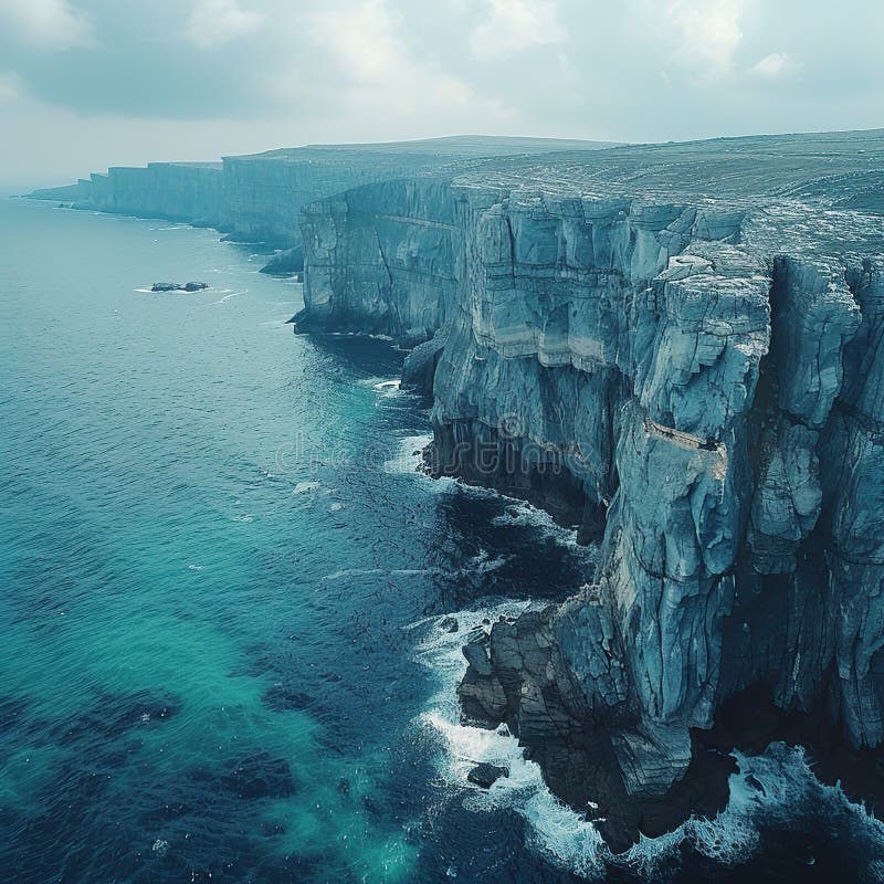 Dramatic Cliffs by the Sea stock illustration. Illustration of natural ...