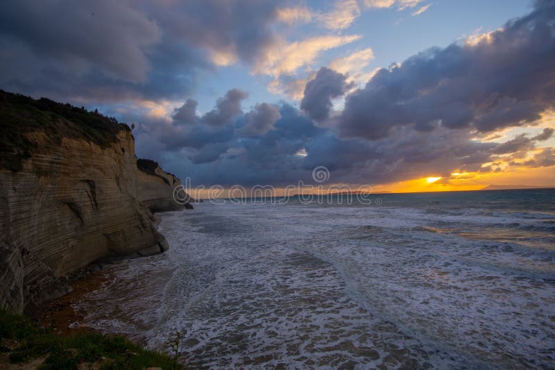 Dramatic Cliffs Sunset Over Ionian Sea Stock Photos - Free & Royalty ...