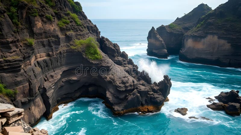 The Dramatic Cliffs and Turquoise Waters of Nusa Penida Stock ...