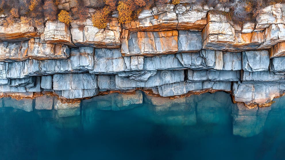 Dramatic Cliffside Meets Tranquil Blue Water in a Striking Aerial View ...
