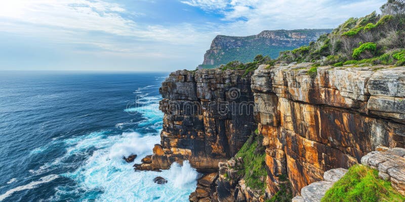 A Dramatic Cliffside Overlooking a Vast Ocean, with Waves Crashing ...