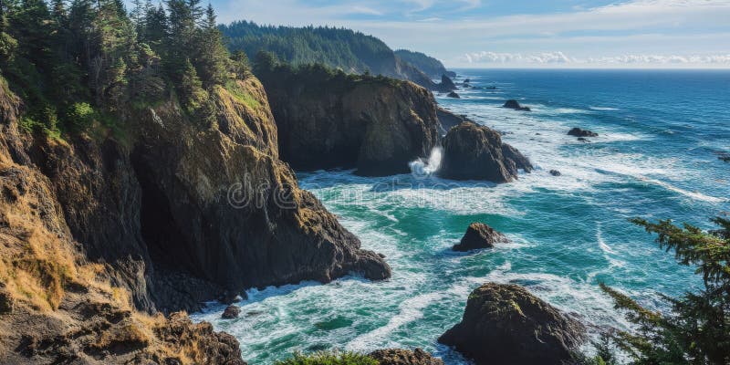 A Dramatic Cliffside Overlooking a Vast Ocean, with Waves Crashing ...