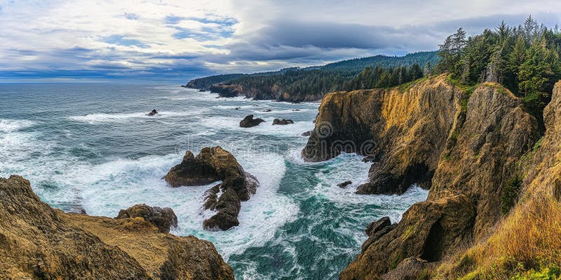 A Dramatic Cliffside Overlooking a Vast Ocean, with Waves Crashing ...