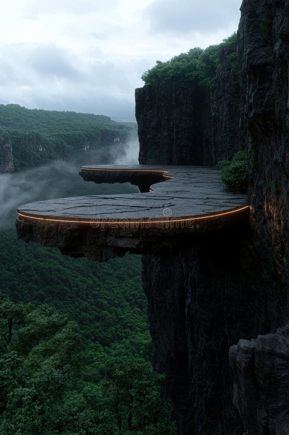 Dramatic Cliffside Platform with a Panoramic Mountain Vista. Stock ...