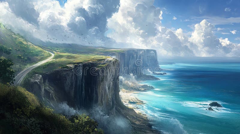 A Dramatic Cliffside Road Winding Along a Coastal View. Picture Stock ...