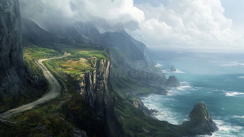 A Dramatic Cliffside Road Winding Along a Coastal View. Picture Stock ...