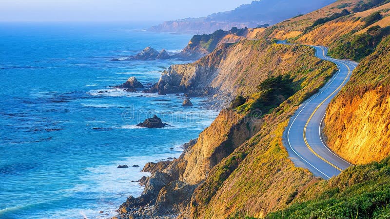 A Dramatic Cliffside Road Winding Along a Coastal View. Picture Stock ...