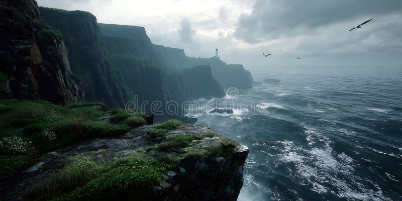A Dramatic Cliffside View with Crashing Waves Wallpaper Background for ...