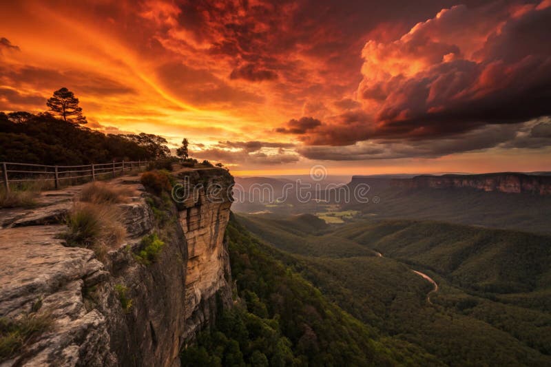 Dramatic Cliffside View at Sunset Stock Illustration - Illustration of ...