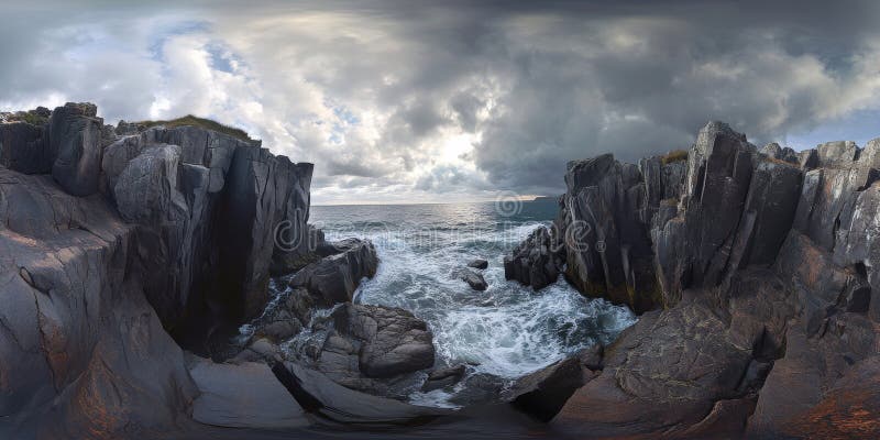 A Dramatic Cliffside Vista with Rugged Rocks, Crashing Waves Below, and ...