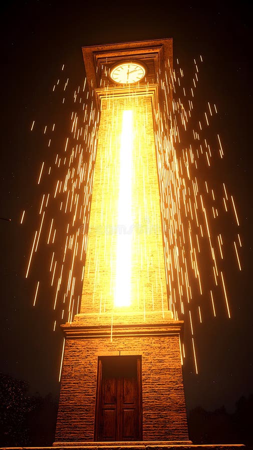 Dramatic Clock Tower Illuminated by Sparks Stock Photo - Image of ...