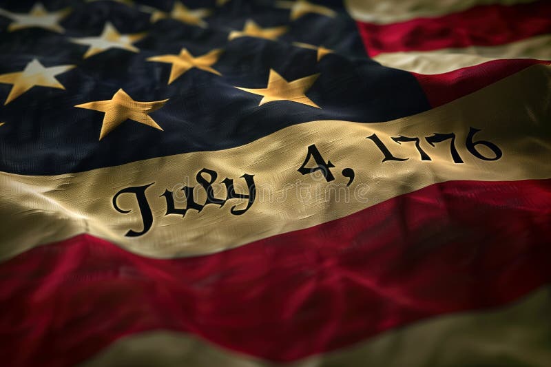 Dramatic Close-up of an American Flag with the Date July 4, 1776 ...