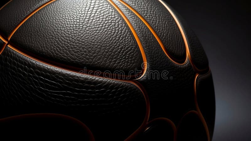 Dramatic Close-Up of Black Basketball Showcasing Leather Texture and ...