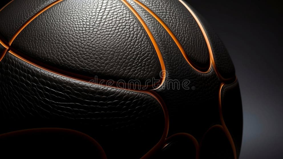 Dramatic Close-Up of Black Basketball Showcasing Leather Texture and ...