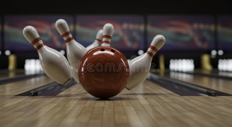 Striking Bowling Pins: Dynamic Action Shot on a Polished Lane Stock ...