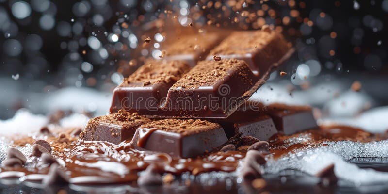 Exploding Chocolate Bar with Cocoa Powder Stock Image - Image of ...