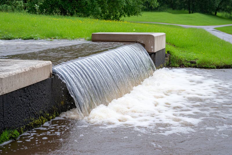 Dramatic Close-up of a Dam S Texture with Water Cascading Over Its Edge ...