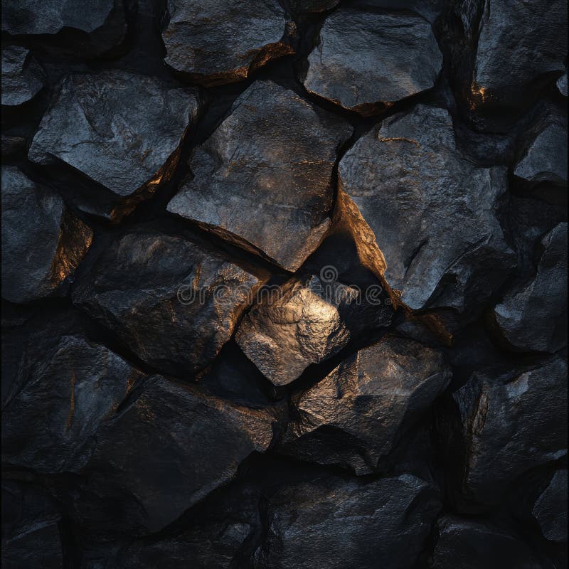Dramatic Close-Up of Dark Stone Texture with Subtle Golden Lighting ...