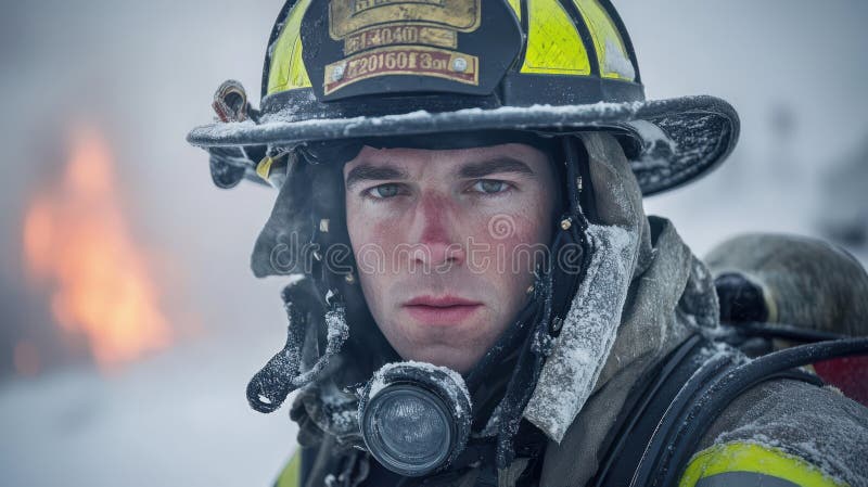 Brave Firefighter in Winter Blizzard Stock Illustration - Illustration ...