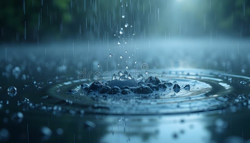 Raindrops Hitting Water Surface. Generative AI Stock Photo - Image of ...