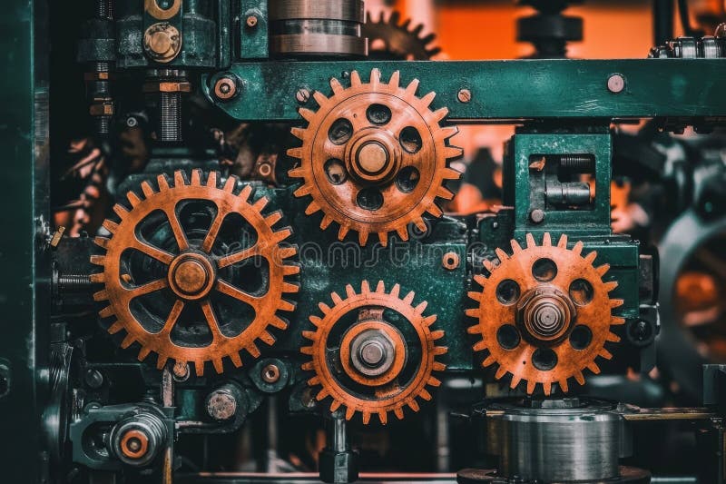 Dramatic Close-Up of Rotating Gears Inside a Massi Machine in ...