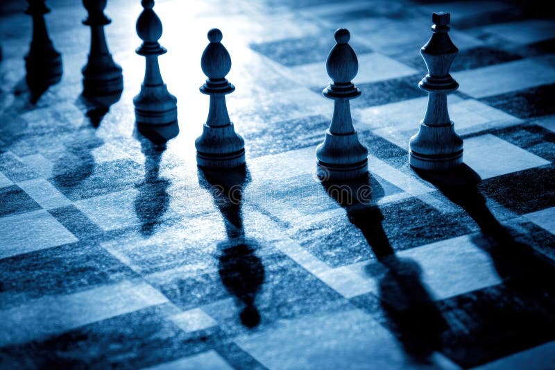 A Dramatic Closeup Shot of Chess Pieces Illuminated in Blue Light ...