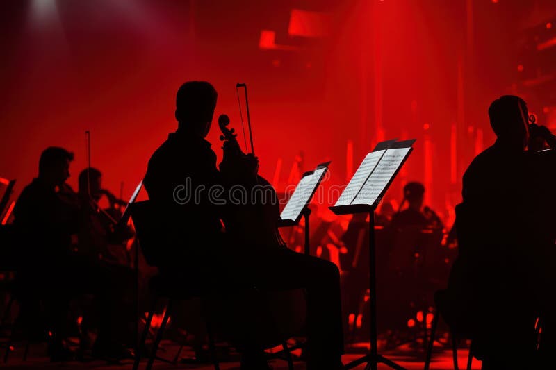 Silhouette of Symphony Orchestra Performing on Stage Stock Image ...